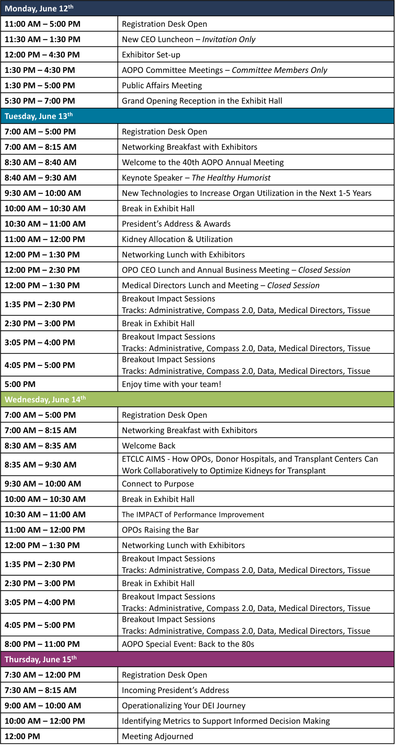 Schedule at a Glance - AOPO