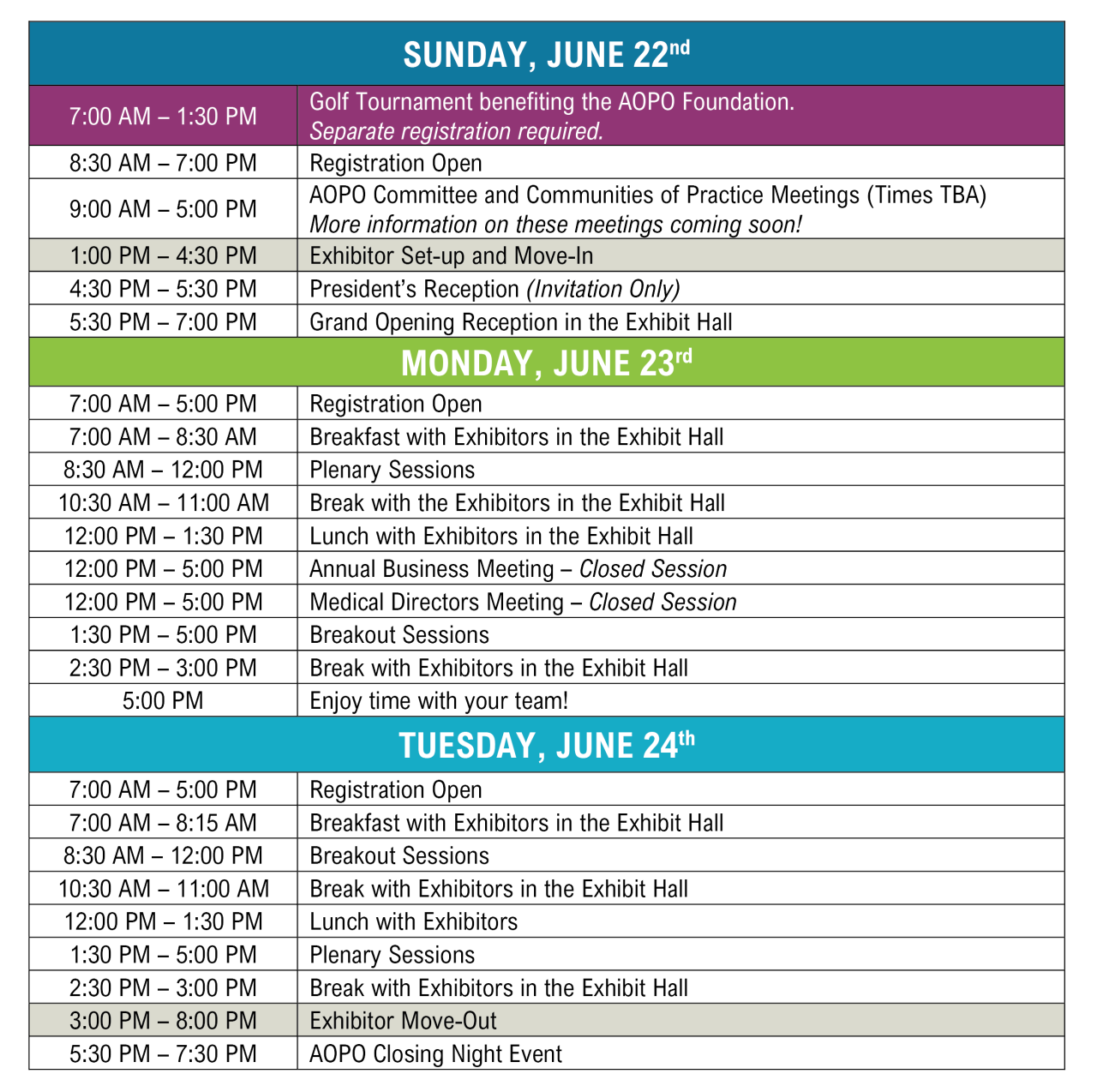 Schedule at a Glance - AOPO