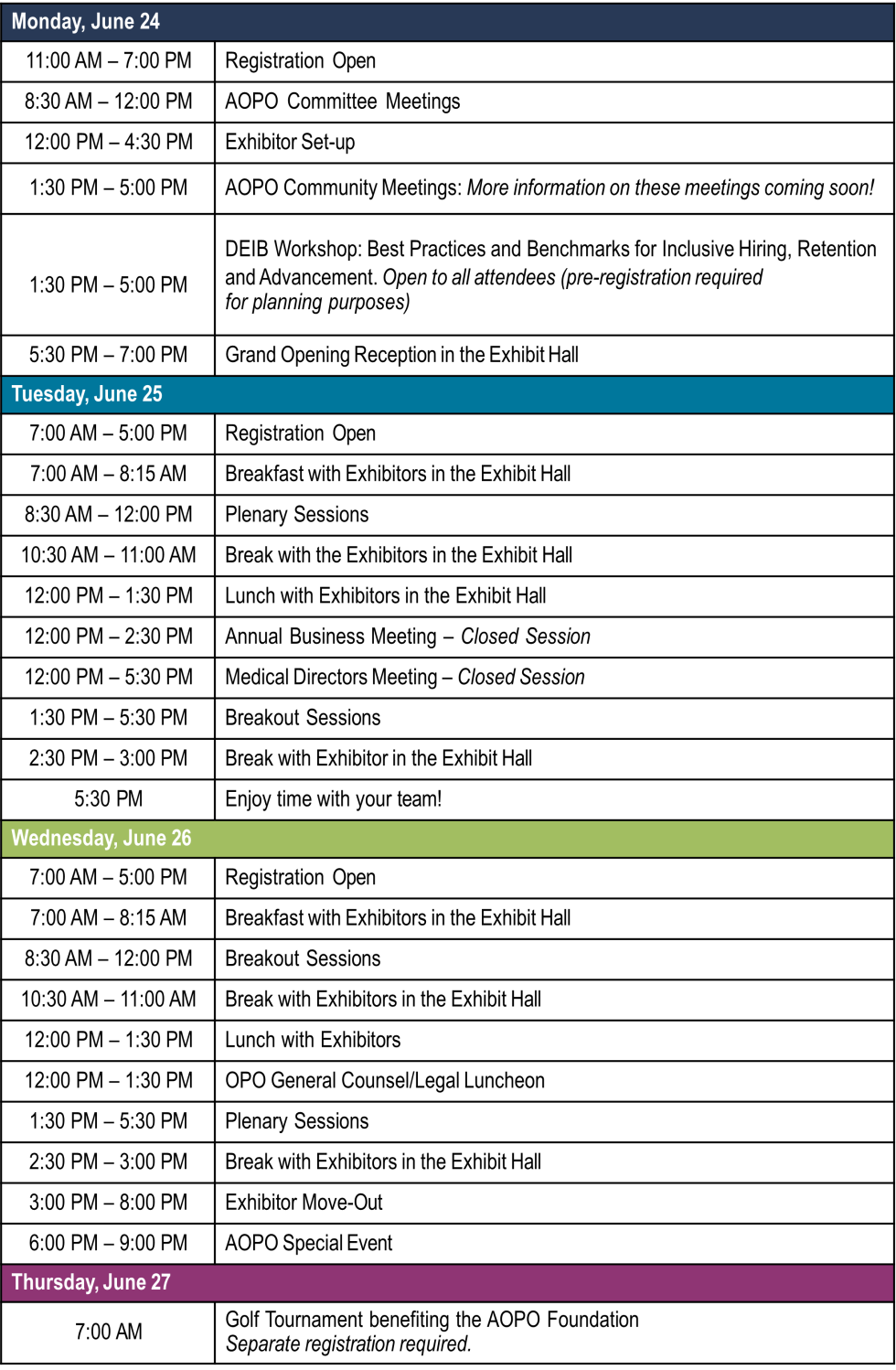 Schedule at a Glance - AOPO